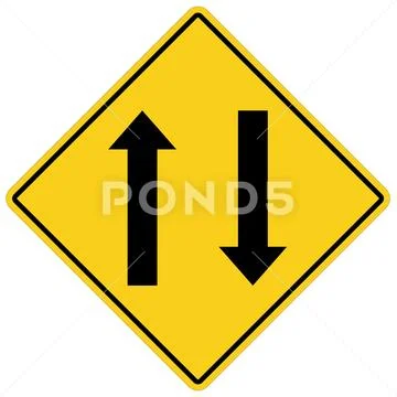 Two way traffic ahead sign on white background. two way warning symbol ...
