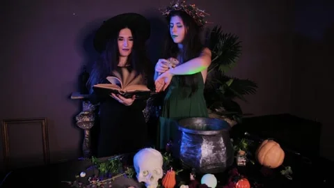 Two witches pose with rats in their hand... | Stock Video | Pond5