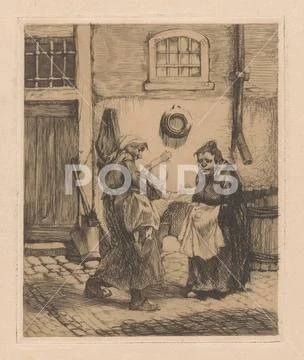 Two women and a frocking child; Volksbuurtje. Two women are standing in ...