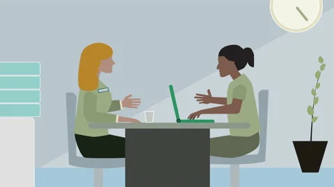Two women talking by the table Work rela... | Stock Video | Pond5