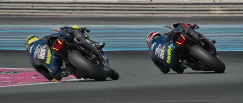 Two Yamaha R1 Racing on Track | Stock Video | Pond5