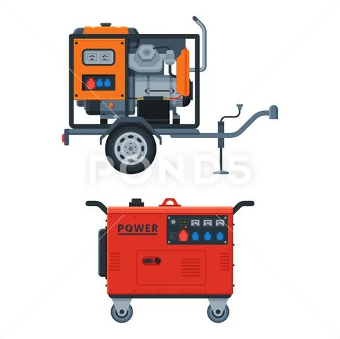 Types of Industrial Electrical Power Generator Vector Set: Graphic ...