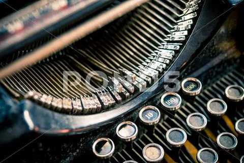Types of vintage typewriter machine closeup. ~ Hi Res #39844908
