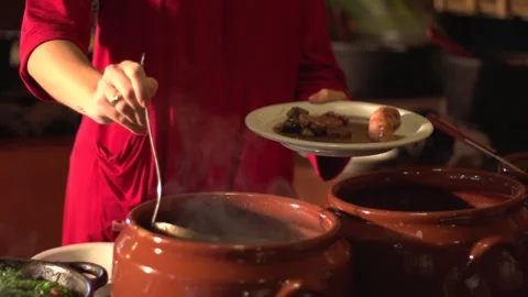 Typical Brazilian feijoada in a self-ser... | Stock Video | Pond5
