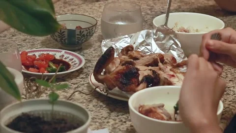 A typical Filipino lunch meal of lechon ... | Stock Video | Pond5