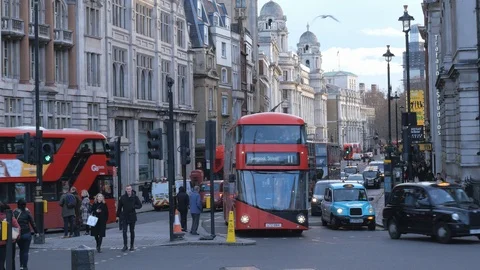 Typical London street view with red buse... | Stock Video | Pond5