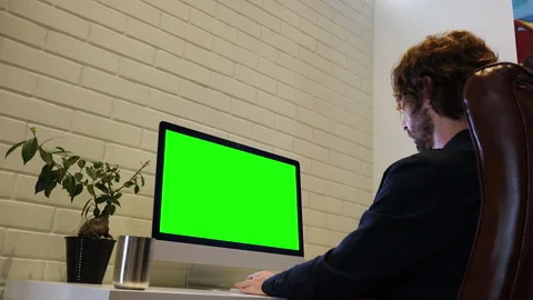 Typing On Green Screen Desk Computer | Stock Video | Pond5