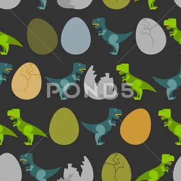 Tyrannosaurus and egg. Hatched little t-Rex seamless pattern. Ornament ...