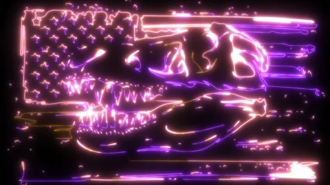 Tyrannosaurus rex with american flag | Stock Video | Pond5