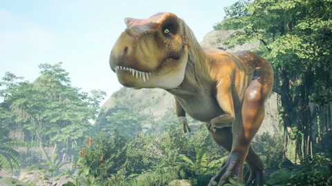 The Tyrannosaurus Rex dinosaur slowly cr... | Stock Video | Pond5