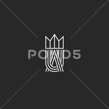 UA letters logo monogram and crown symbol, overlapping thin line shape ...
