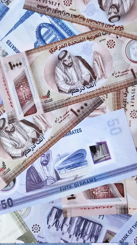 UAE money, dirham, paper banknotes, cash... | Stock Video | Pond5