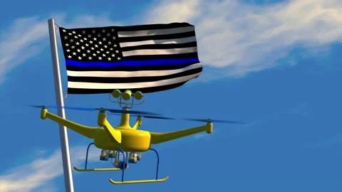 UAV drone watching a Thin Blue Line flag... | Stock Video | Pond5