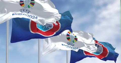 UEFA and UEFA Euro 2024 flags waving on ... | Stock Video | Pond5