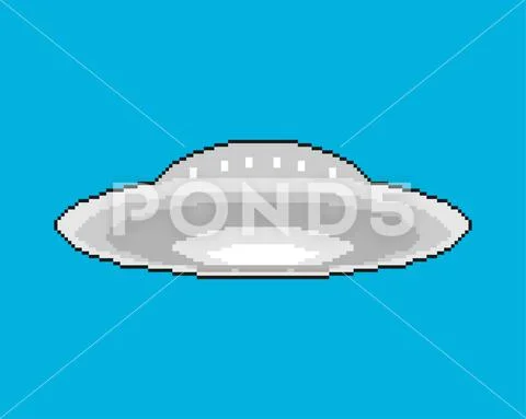UFO pixel art. pixelated Flying Saucer isolated. 8 bit unknown flying ...