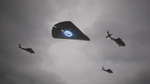 Ufo sighting. Military helicopters escor... | Stock Video | Pond5