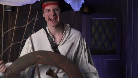 Ugly and scary pirate with bad teeth is ... | Stock Video | Pond5
