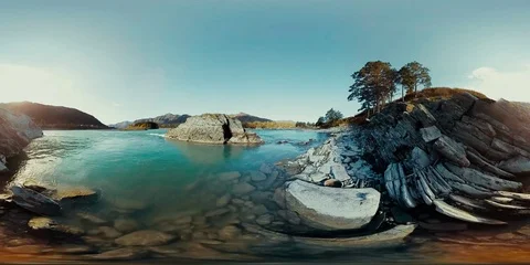 UHD 4K 360 VR Virtual Reality of a river... | Stock Video | Pond5