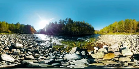 UHD 4K 360 VR Virtual Reality of a river... | Stock Video | Pond5