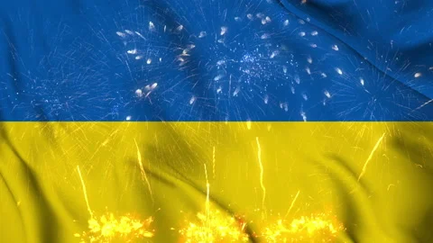 Ukraine flag seamless animation with fir... | Stock Video | Pond5