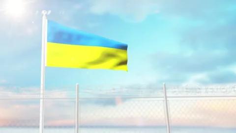 Ukraine flag waving on defence border 3d... | Stock Video | Pond5