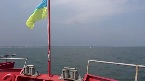 Ukrainian flag flies on poop vessel on b... | Stock Video | Pond5