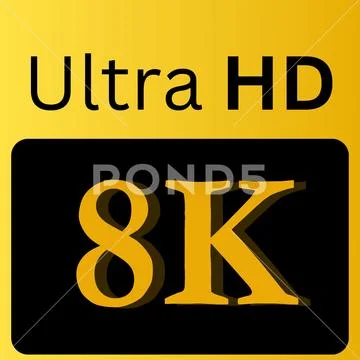 Ultra HD golden symbol. 8K icon Logo 3d model: Royalty Free #259610074
