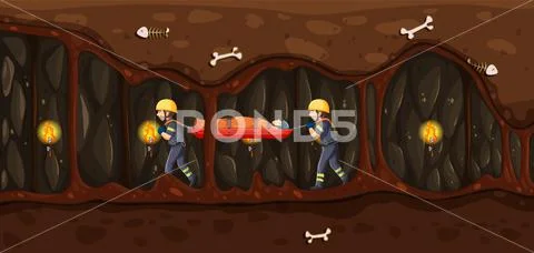 Underground scene with firerman rescue in cartoon style Illustration ...