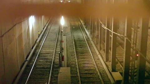 Underground subway train tracks tunnel | Stock Video | Pond5