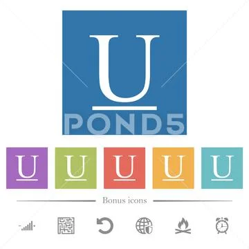 Underlined font type flat white icons in square backgrounds: Graphic ...
