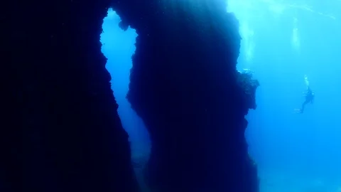 underwater arch deep blue water nice top... | Stock Video | Pond5