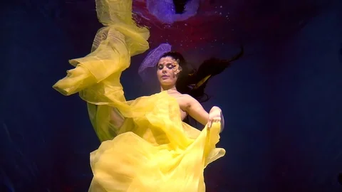 underwater goddess is floating in depth ... | Stock Video | Pond5