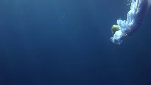 Underwater model in angel costume poses ... | Stock Video | Pond5