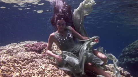 Underwater model free diver in fairy cos... | Stock Video | Pond5