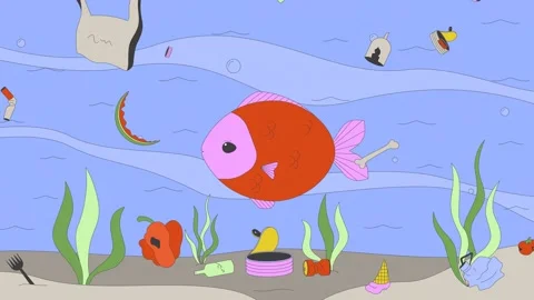 Underwater trash with fish floating cart... | Stock Video | Pond5