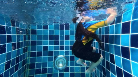 Underwater view of a children somersault... | Stock Video | Pond5