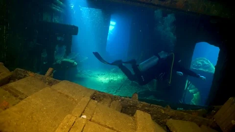Underwater View Scuba Divers Inside A Sh... | Stock Video | Pond5