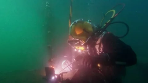 Underwater welding in deep ocean depths | Stock Video | Pond5