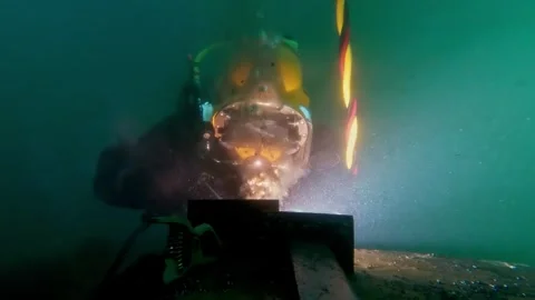 Underwater welding in deep ocean depths | Stock Video | Pond5