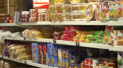 Unhealthy Groceries in Convenience store... | Stock Video | Pond5