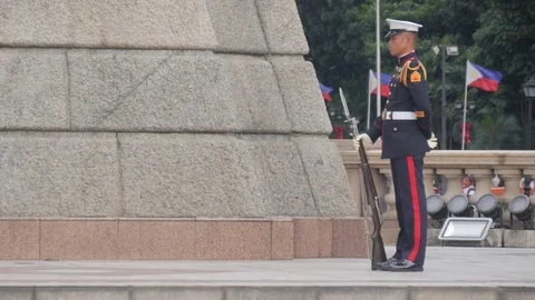 Uniformed guard at Rizal monument,Manila... | Stock Video | Pond5