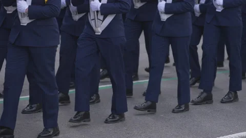 Uniformed marching band walking feet leg... | Stock Video | Pond5
