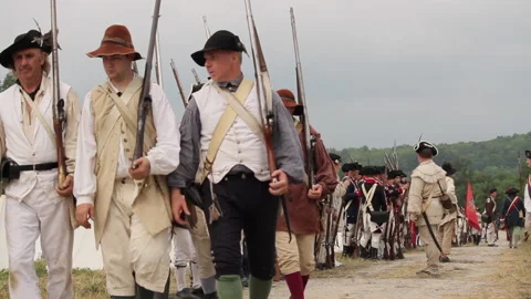 Uniformed Rev War Re-enactor Soldiers Ma... | Stock Video | Pond5