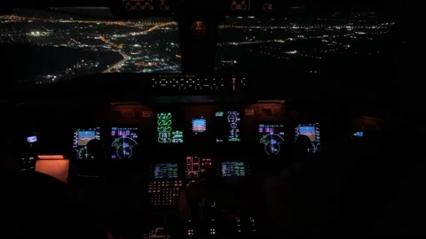 Unique cockpit view during a real night... | Stock Video | Pond5