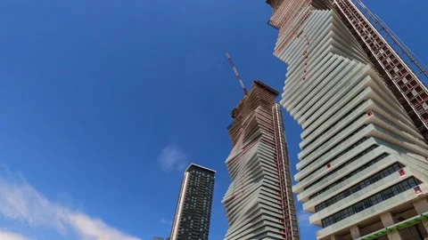 Unique skyscrapers with skewed floor des... | Stock Video | Pond5