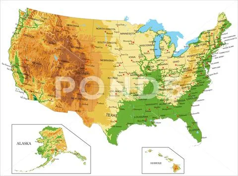 United States of America-physical map ~ Clip Art #134654387
