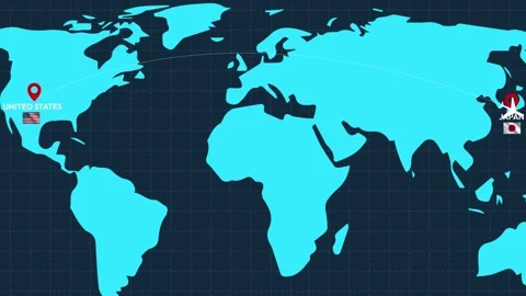 United States to Japan flight route with... | Stock Video | Pond5