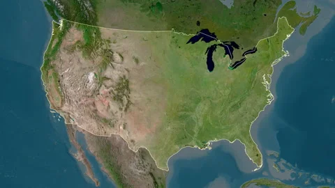 United States map - solid. Border. Satel... | Stock Video | Pond5