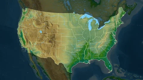 United States map - zoom. Regions. Physi... | Stock Video | Pond5