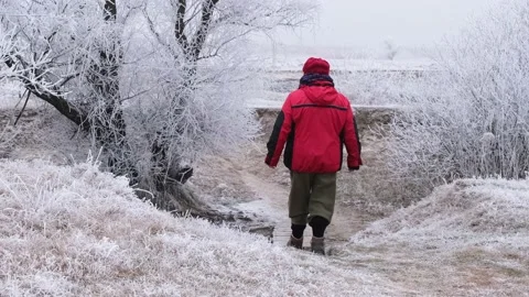 Unrecognisable woman walking on the hoar... | Stock Video | Pond5